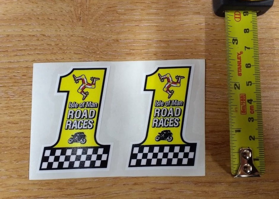 x2 ISLE OF MAN TT RACES #1 STICKER - 60mm high decal YELLOW | eBay