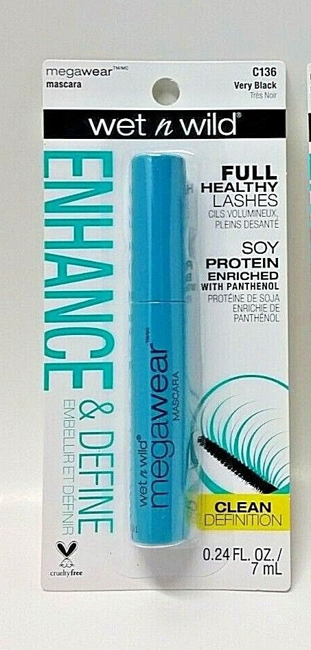 3 x WET N WILD Eye Mascara C136 VERY BLACK Enhance Define MEGA WEAR Soy ...