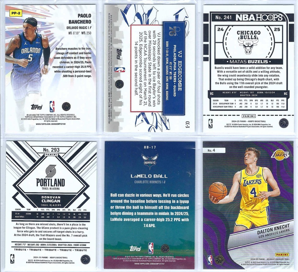 NBA Basketball - Mixed Bulk Lot - 6 x cards - Various Teams & Players ...