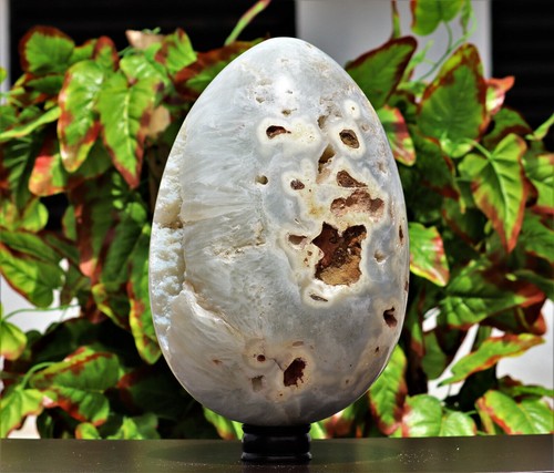 345MM Geode White Chalcedony Crystal Healing Onyx Chakra Balancing Gemstone Egg | eBay