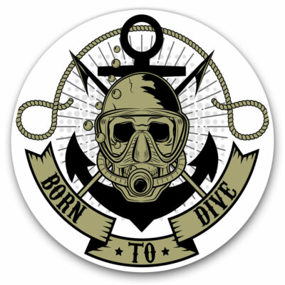 2 x Vinyl Stickers 25cm - Awesome Born To Dive Scuba Skull Cool Gift ...