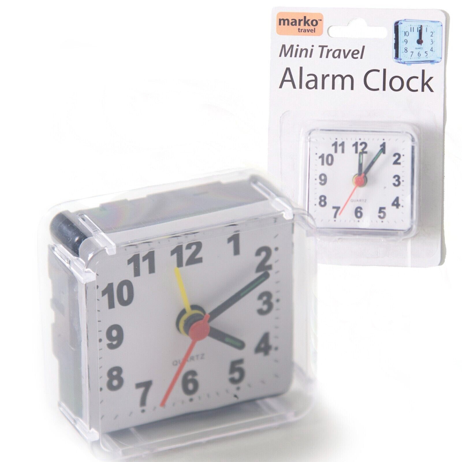 Mini Travel Alarm Clock Quartz Bedside Portable Compact Analogue Analog ...