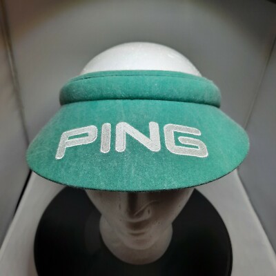 PING Sun Visor Hat Golf Sports Glare Protection Green Stiff Rim White ...