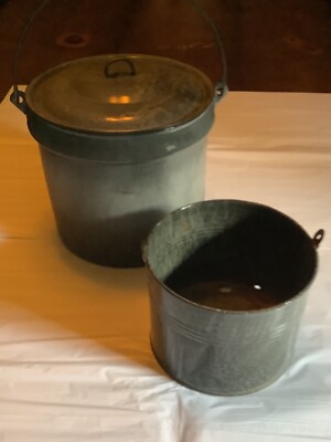 Vintage 1920-30’ 2-Gray Enamelware /Graniteware Berry Bucket/Pail- 2 ...