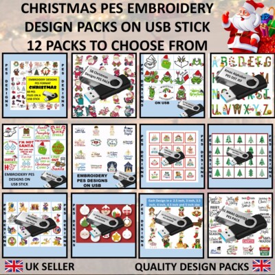 Christmas Xmas PES designs on USB pack Machine Embroidery files brother ...