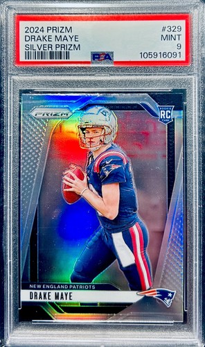 2024 Prizm Football Drake Maye Silver Parallel Rookie Card #329 PSA 9 ...