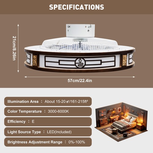 LED Ceiling Fan With Light Modern Dimmable Chandelier Lamp Remote ...