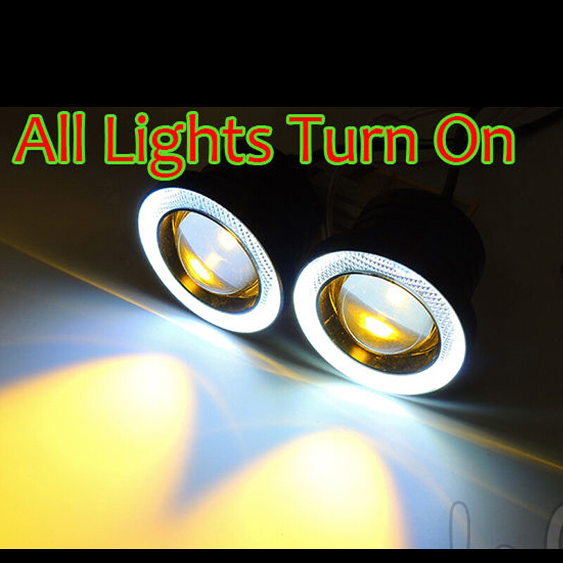 2x 2.5/3/3.5" inch Yellow LED Fog Lights with Angel Eyes Halo Ring Car ...