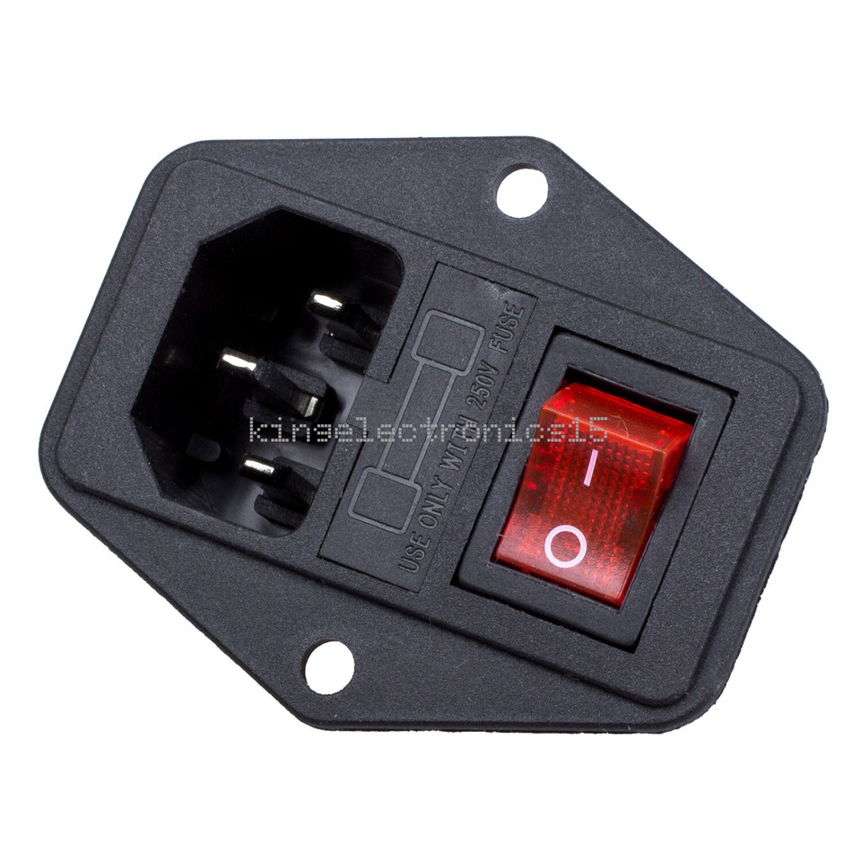 Black Red AC 250V 10A 3 Terminal Power Socket with Fuse Holder | eBay