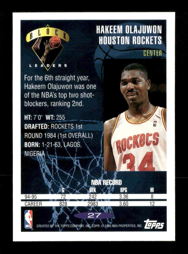 Hakeem Olajuwon 1995-96 Topps #27 Houston Rockets | eBay