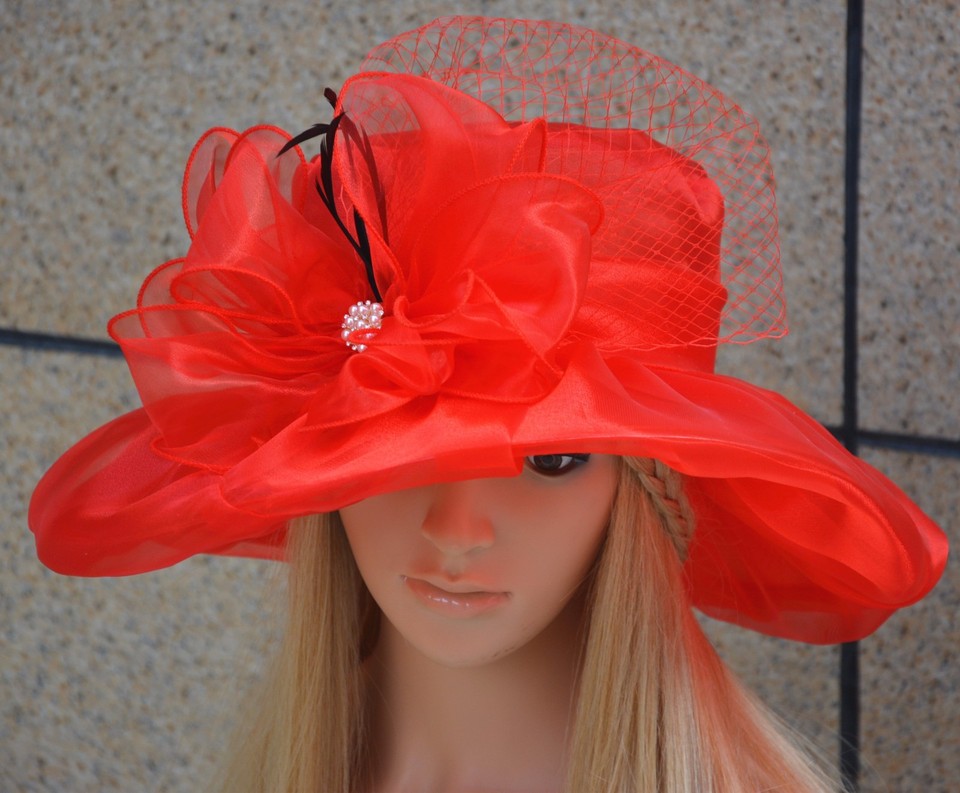 Womens Formal Church Wedding Kentucky Derby Wide Brim Tea Party Sun Hat ...