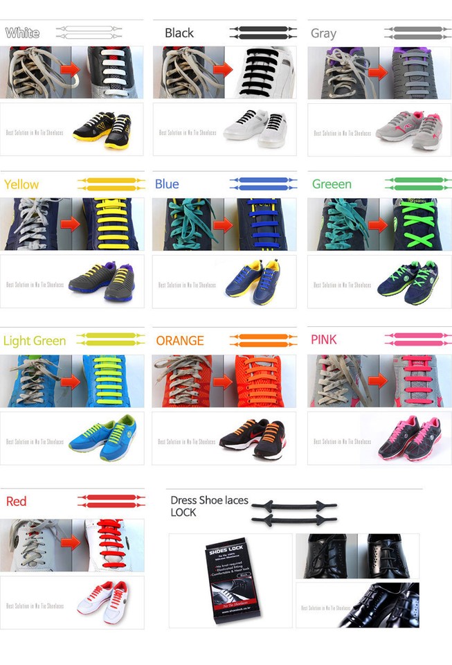 No Tie Athletic Elastic SILICONE SHOES LOCK Sneaker Shoelaces dress ...