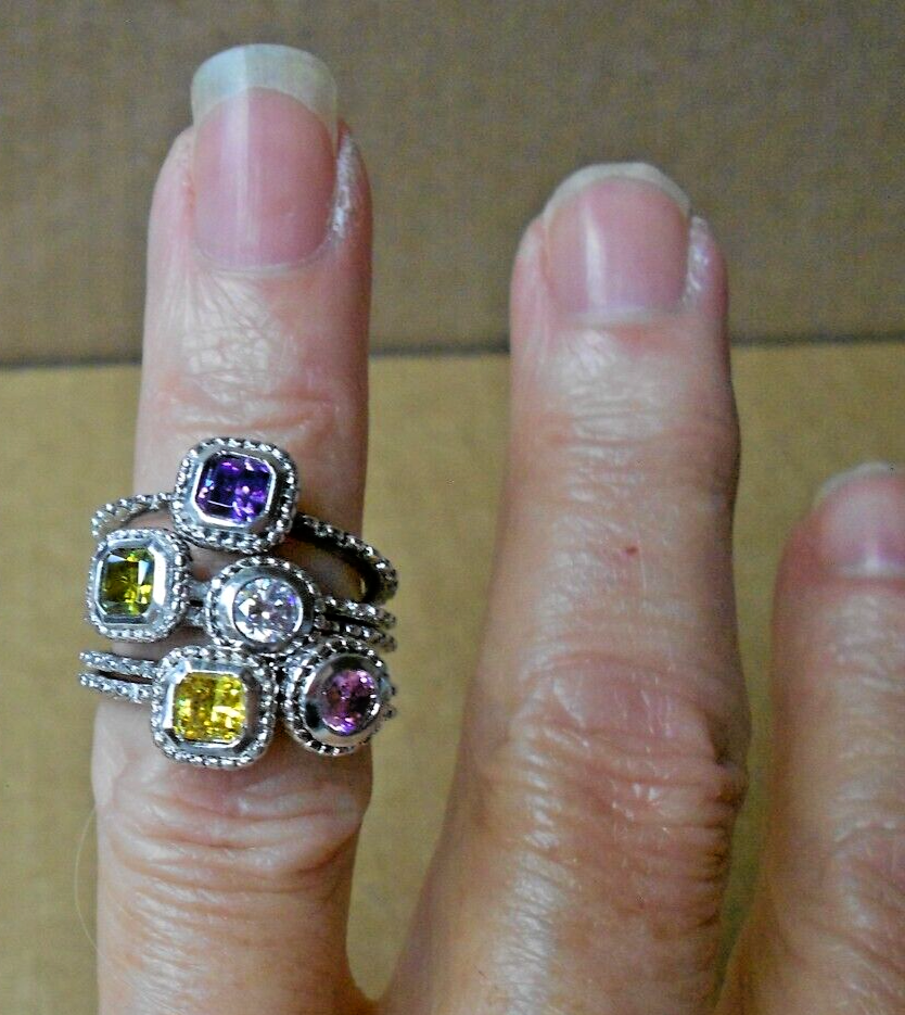 Joseph Esposito ESPO 925 Sterling Silver Simulated Multi-Colored Stack ...