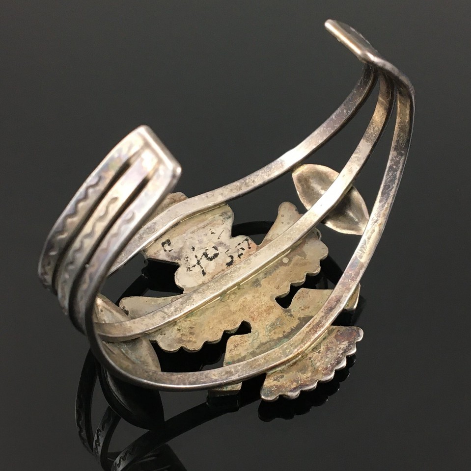 YELMO BETTY NATACHU NATIVE AMERICAN ZUNI STONE INLAY KNIFEWING BRACELET ...