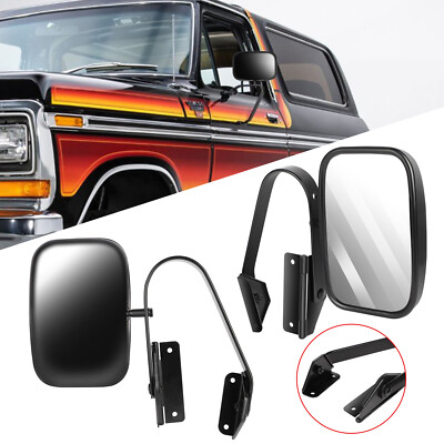 Pair Set Black Steel Side View Manual Mirrors For 80-96 Ford F150-F450 ...
