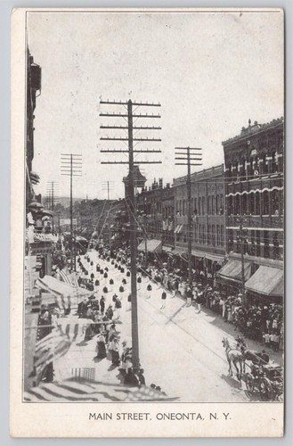 Postcard Main Street Parade Oneonta New York | eBay