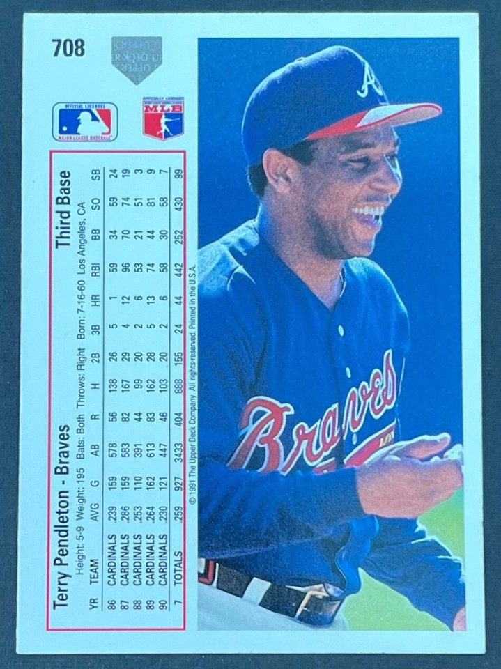 Terry Pendleton Autographed Card Signed 1991 Upper Deck Braves | eBay