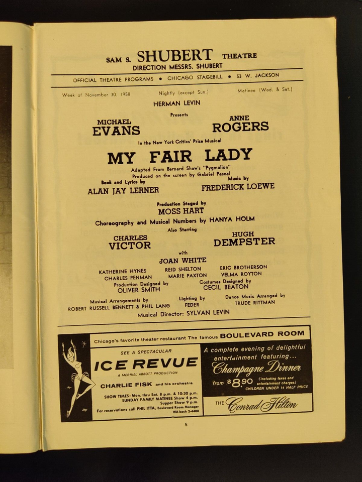Michael Evans and Anne Rogers "My Fair Lady" 1958 Shubert Theatre ...