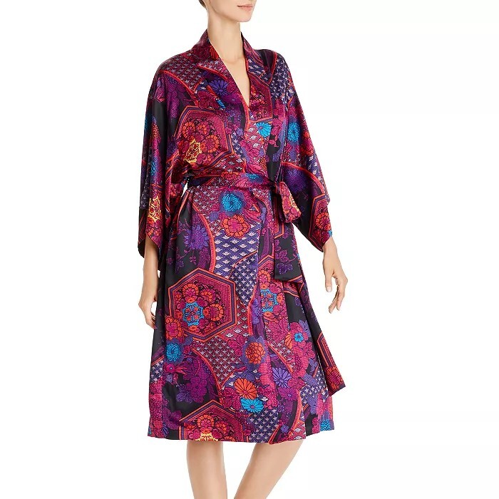 NATORI Empress Print Wrap Robe Purple M MSRP $160 NEW