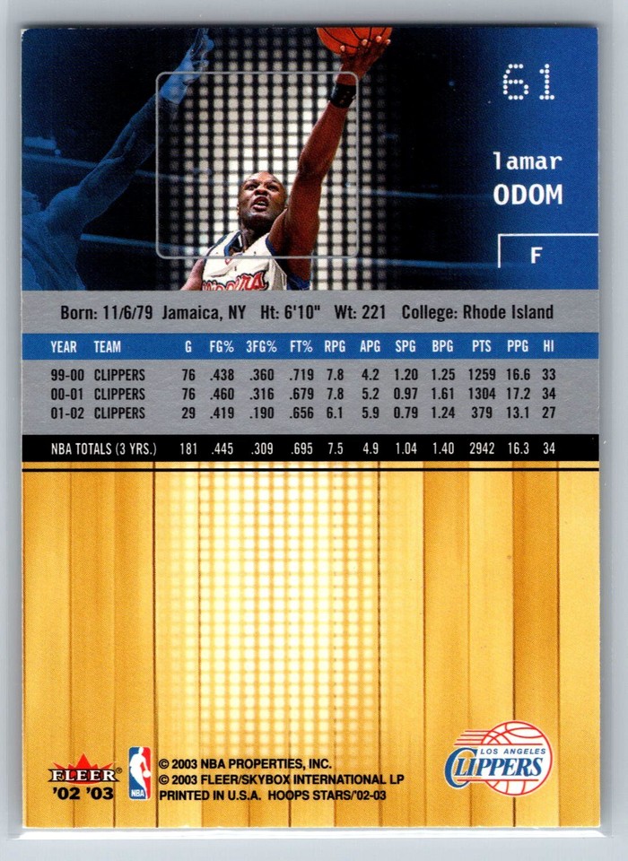 2002-03 Fleer NBA Hoops Stars Lamar Odom Los Angeles Clippers #61 | eBay