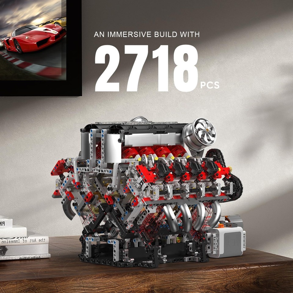 V8 Engine Model Kit That Runs - MOC Engineering Building Blocks Set ...