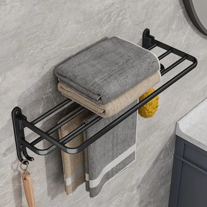 Wall Mounted Double Tier Towel Rail Holder Bathroom Rack Shelf With ...