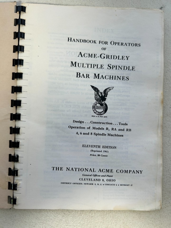Vintage 1961 Acme-Gridley Multiple Spindle Bar Machines Handbook for ...