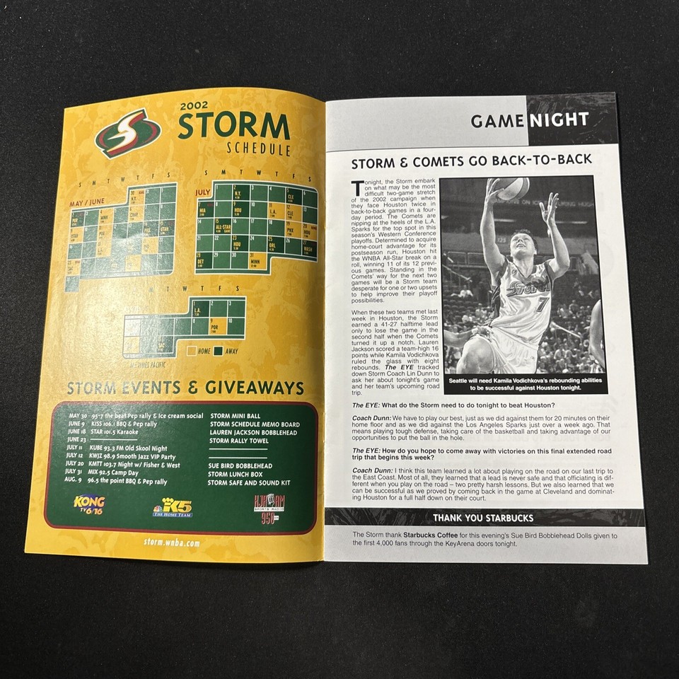 Seattle Storm vs Comets - WNBA Program - July 20, 2002 - Sue Bird ...