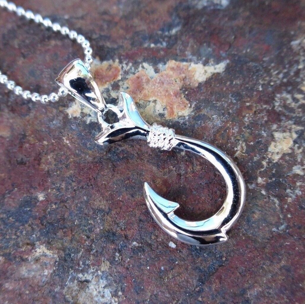 Hawaiian Jewelry .925 Sterling Silver Island Fish Hook Pendant Necklace ...