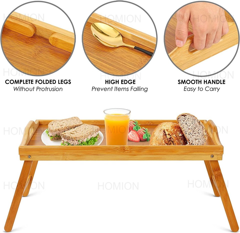 Bamboo Lap Tray With Folding Leg Serving Breakfast Portable Lap Tray ...