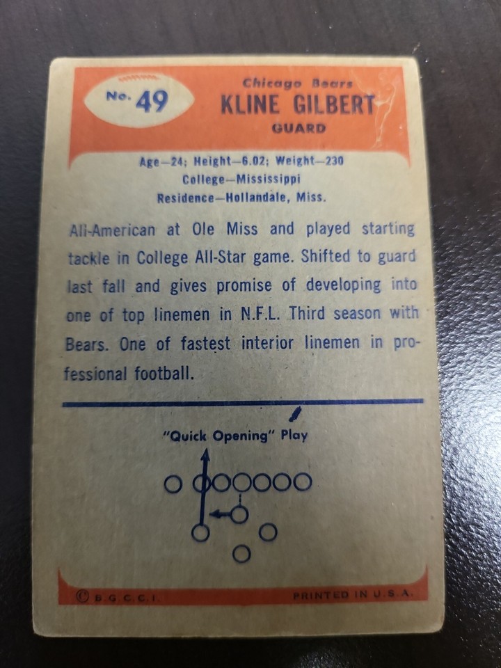 1955 Bowman Kline Gilbert football card #49 | eBay
