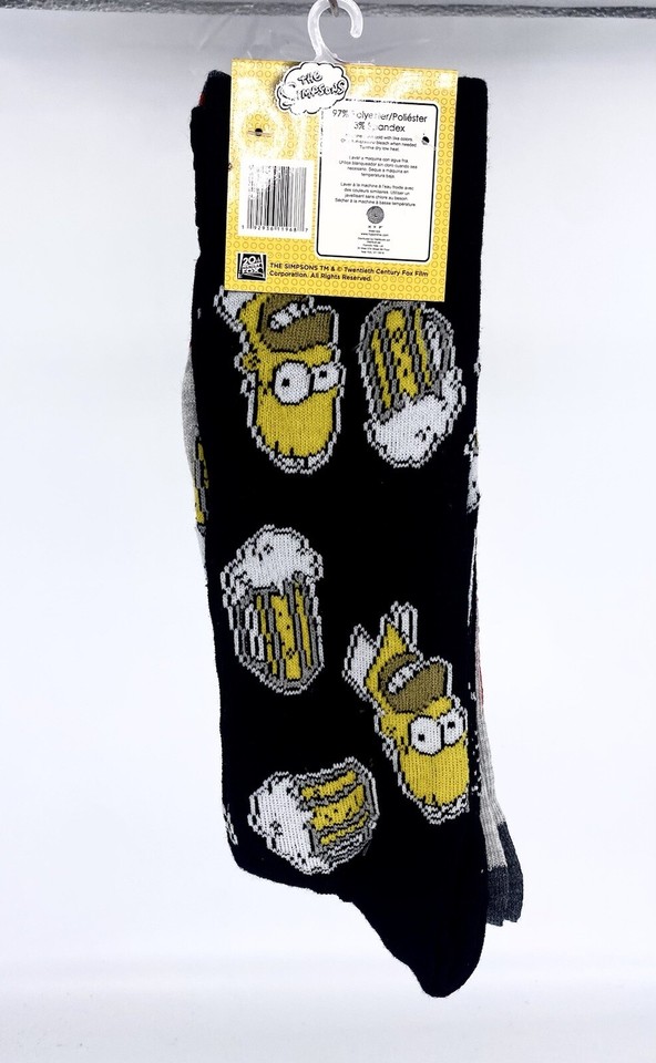 The Simpsons Crew Socks Size Men's 6-12. Homer Simpson 2-Pack. NEW. K2 ...