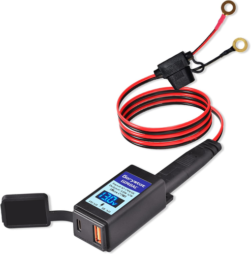 Motorcycle USB-C Charger, Garystat SAE to USB Adapter, 27W Dual Port ...