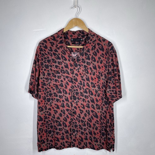 All Saints Shirt Mens M Red Leopard Abstract Animal Print Hawaiian ...