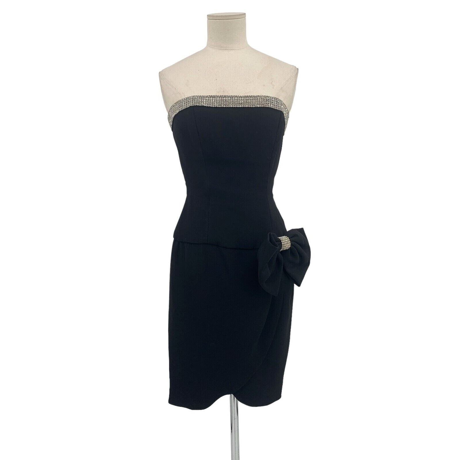 Vintage Julie Duroche Cache Dress Black Strapless Rhi… - Gem