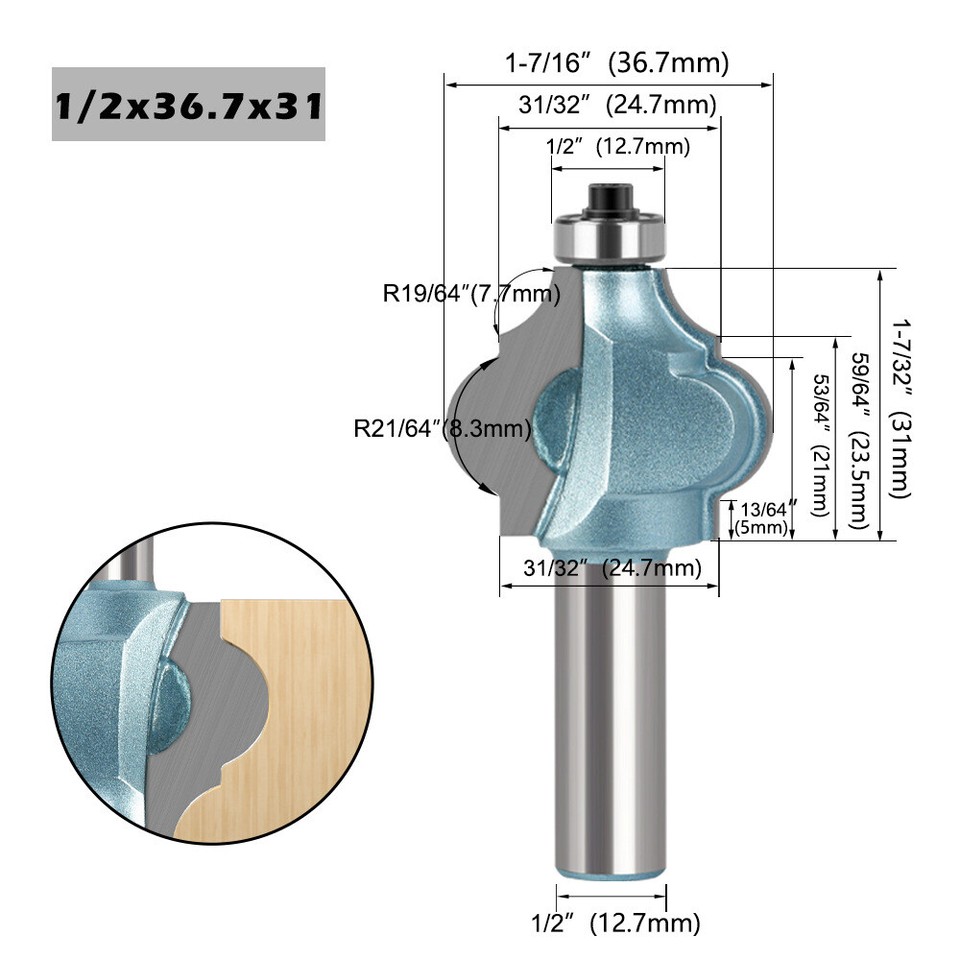 8mm 12mm 1/2 Shank Molding Beautiful Ogee Handrail Router Bit Set Edge ...