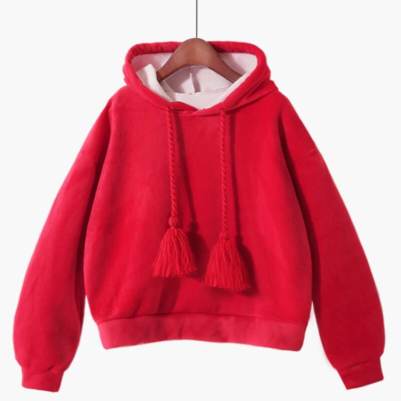 Lady Pullover Sweatshirt Top Hooded Hoodies Velvet Cute Crop Warm ...