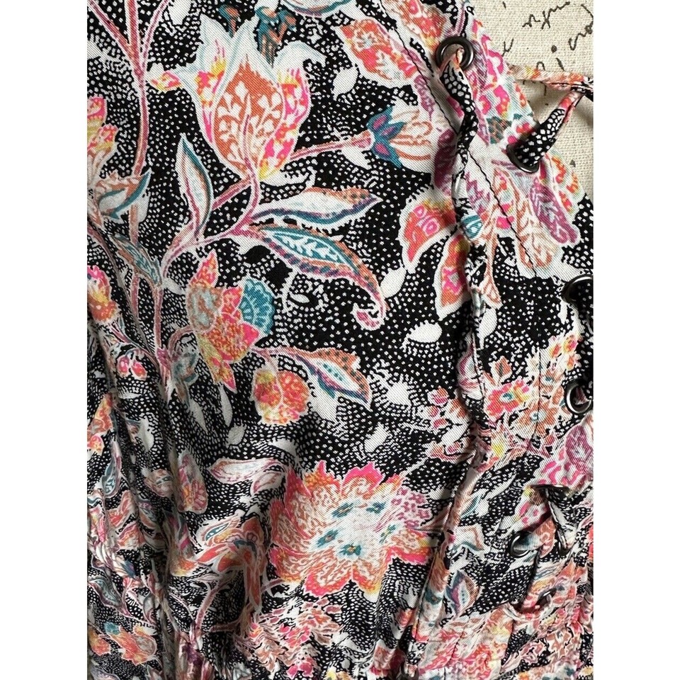 Torrid Black Neon Floral Stretch Challice Lace Up Tunic Top with ...