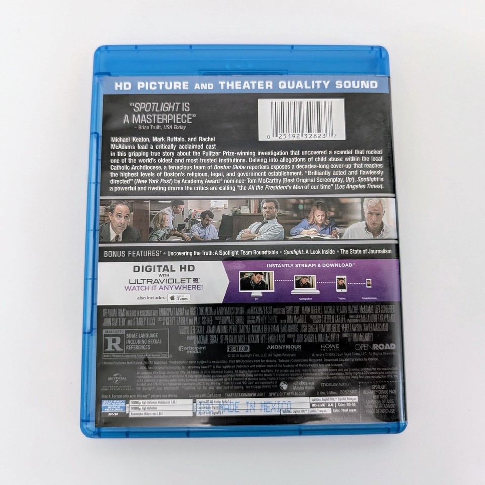 Spotlight (2015) Blu-ray + DVD Mark Ruffalo Michael Keaton Rachel ...