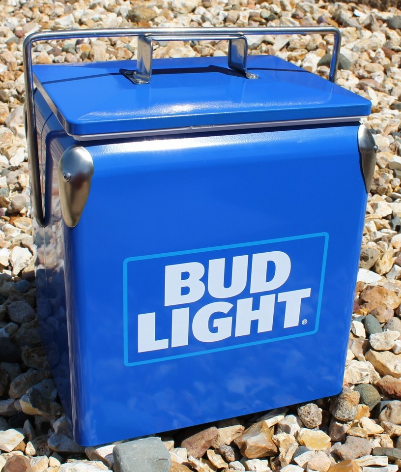 BRAND NEW! Vintage Style *BUD LIGHT* Hard Metal Beer Cooler w/Bottle ...