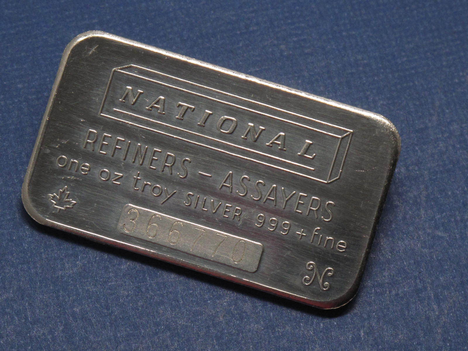 1981 National Refiners Assayers #366770 1oz Silver Art Bar 999 Fine NA1 ...