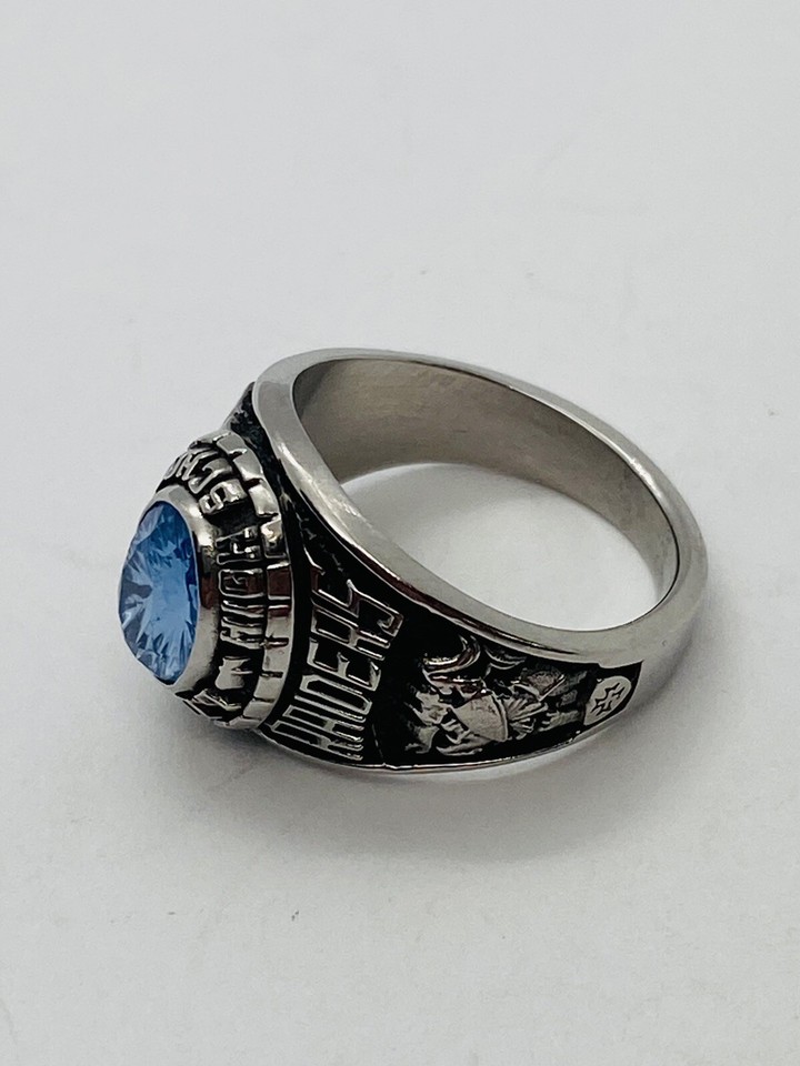 BALFOUR CELESTRIUM CLASS RING RAIDERS CHRISTIAN CROSS FISH LD BELL SIZE ...