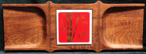 MCM Fred Press Ceramic Tile on Sere Wood Hand Carved Hardwood Cheese ...