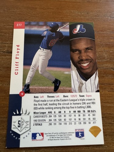 1993 Upper Deck SP Baseball Cliff Floyd Premier Prospects #277 Rookie ...