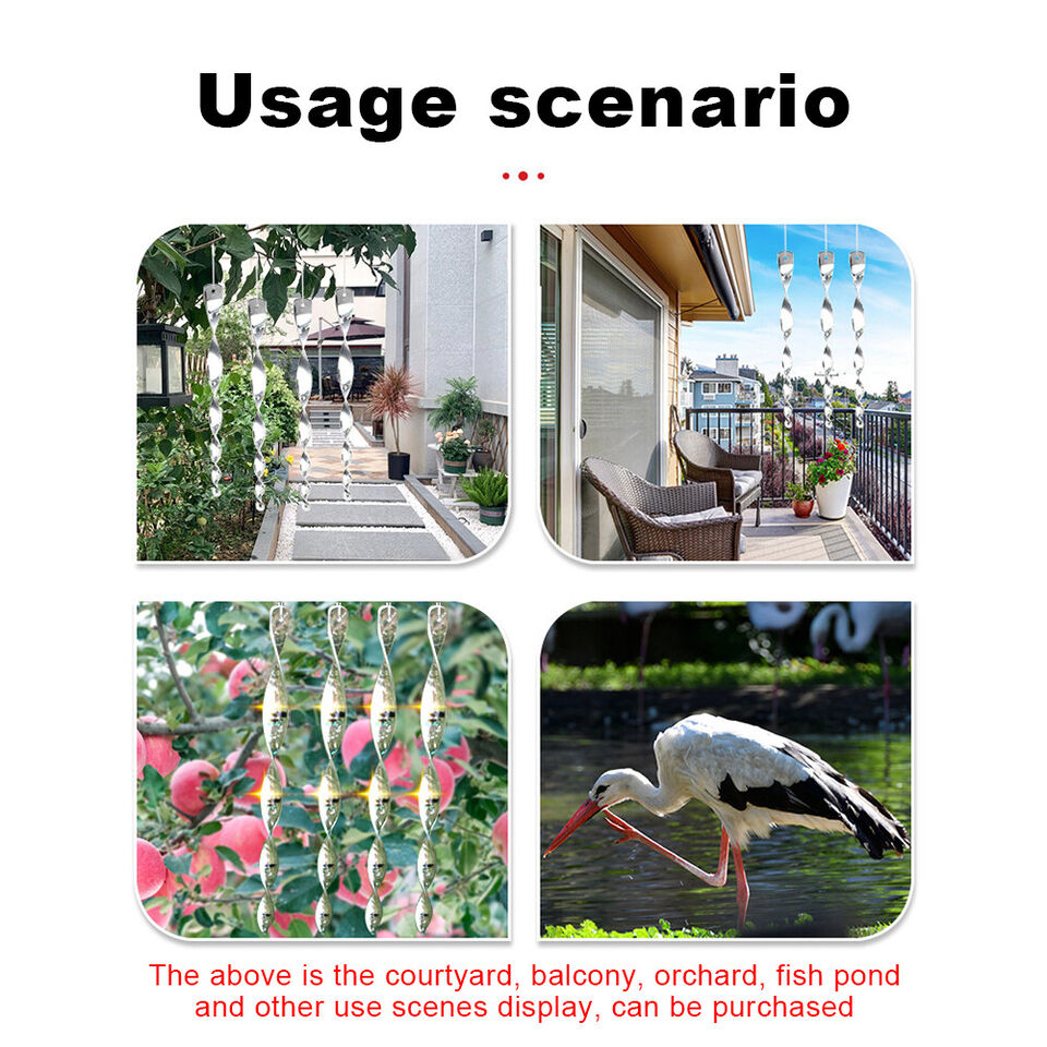12Pcs Bird Repellent Stick Spiral Wind Chimes Crow Repellent Garden ...