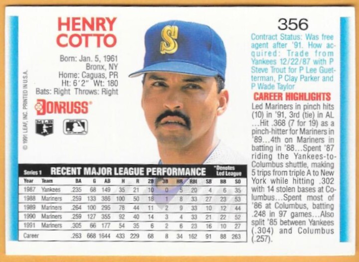 HENRY COTTO SEATTLE MARINERS #356 - DONRUSS NM-MT 1992 | eBay