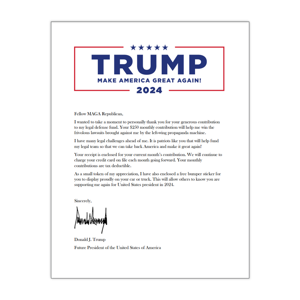 Funny Prank Donald Trump Legal Fund Donation Confirmation - Sent 100% ...