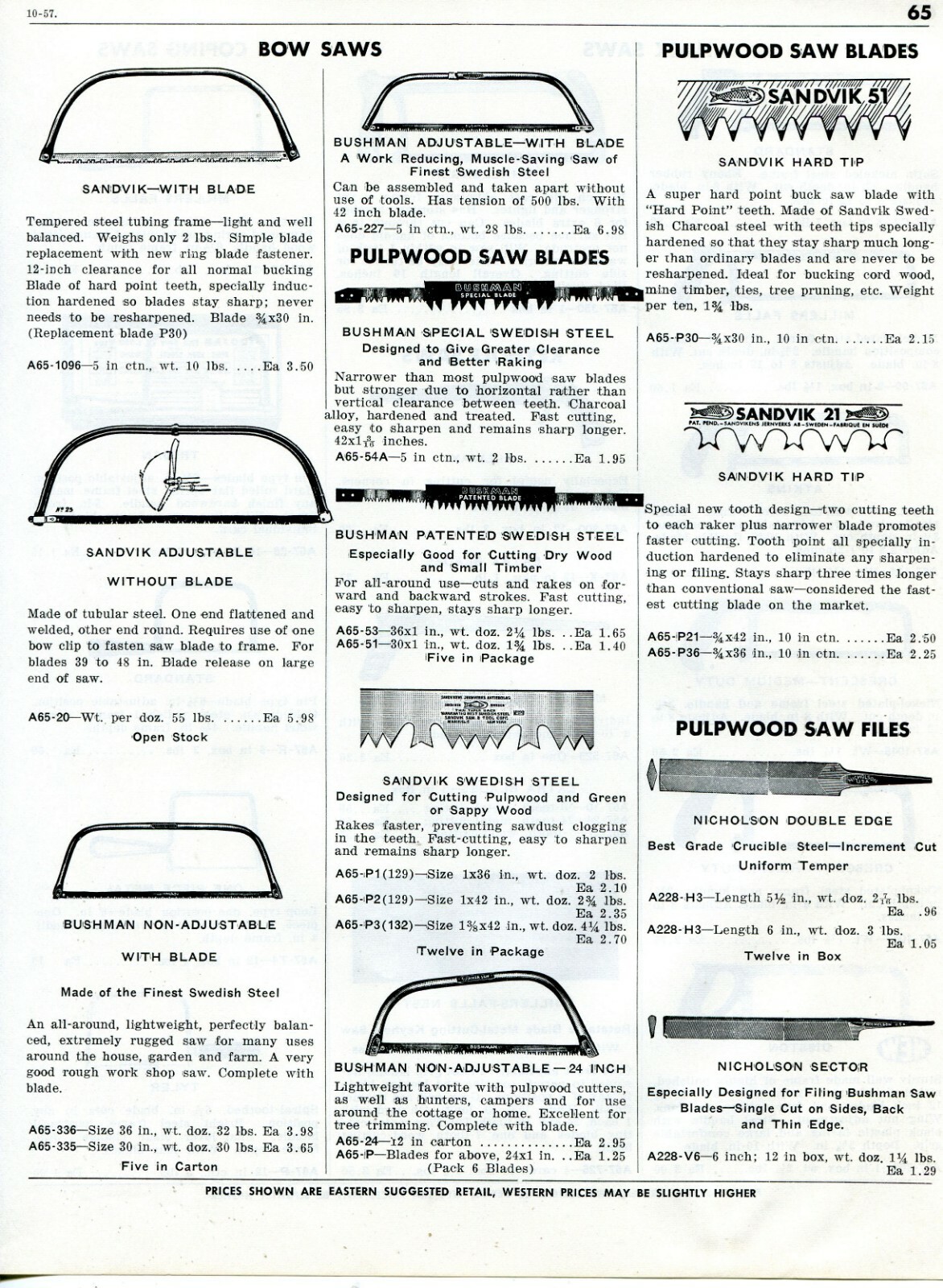 1958 Print Ad of Sandvik & Bushman Bow Saws & Pulpwood Blades,Keyhole ...