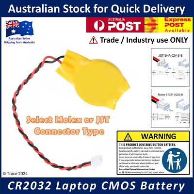 CR2032 Laptop CMOS BIOS Battery 3V - Select Molex or JST (2 Pin ...