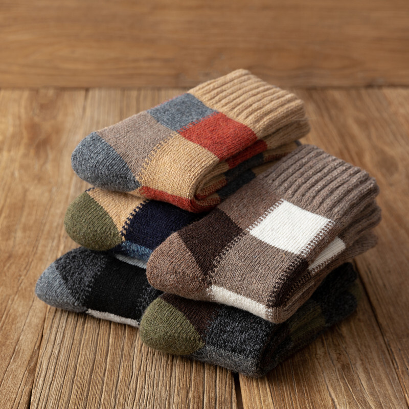 5 Pairs Winter Mens Thick Warm Wool Cashmere Socks Soft Striped Sports ...